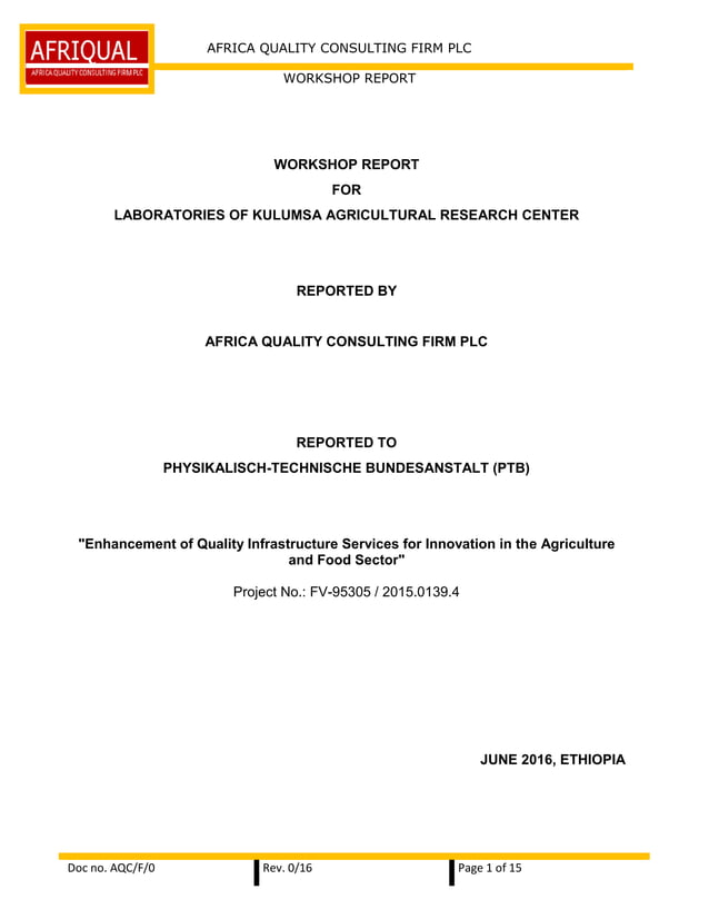 Workshop Report on Kulumsa Agricultural Research Laboratories | PDF