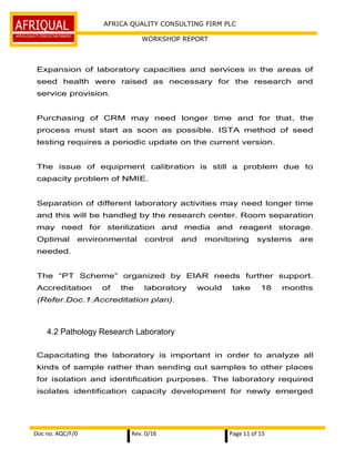 Workshop Report on Kulumsa Agricultural Research Laboratories | PDF