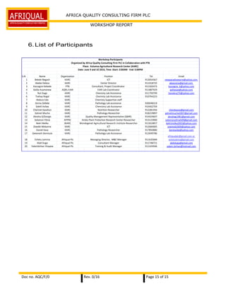 Workshop Report on Kulumsa Agricultural Research Laboratories | PDF