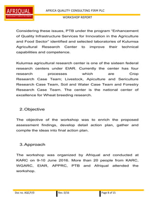 Workshop Report on Kulumsa Agricultural Research Laboratories | PDF