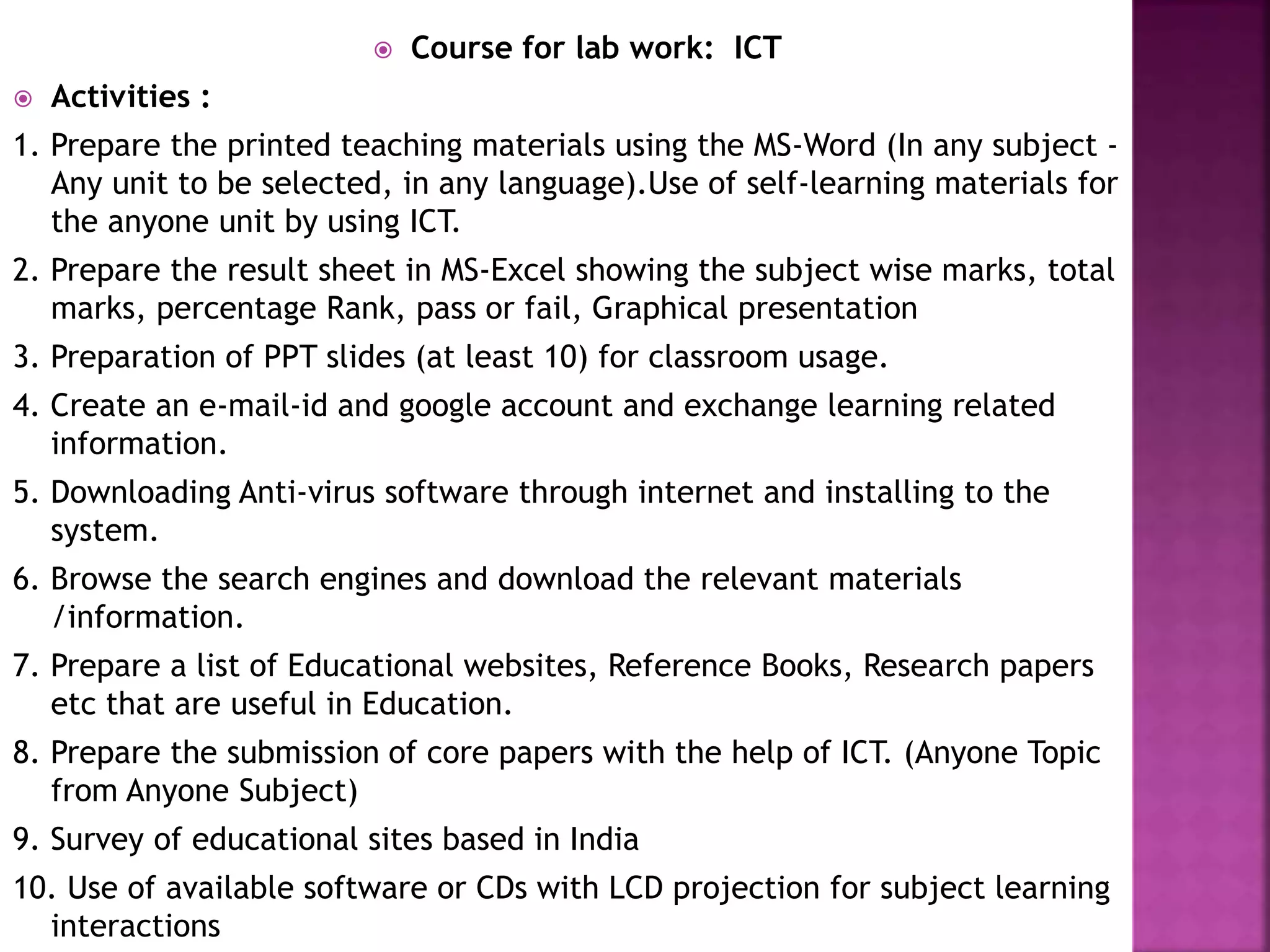 ICT use in B.Ed. Teacher Education course | PPTX