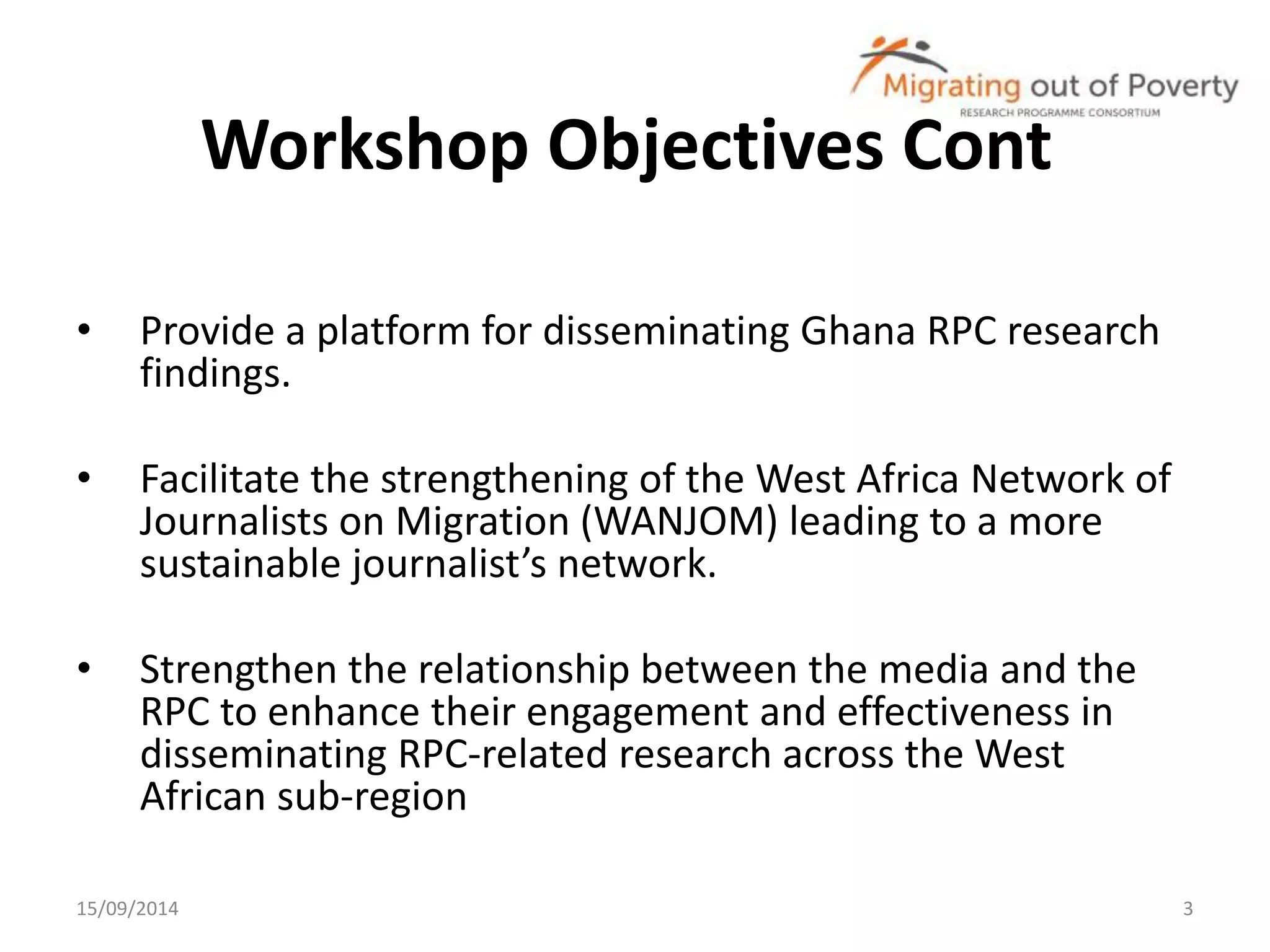 Media Training Workshop on Migration - Objectives, Ghana 2-4 September 2014 | PPT
