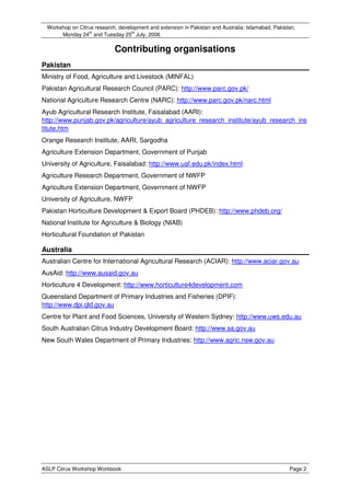 Workshop on citrus research, development and extension in pakistan and austrlalia By Mr Allah ...