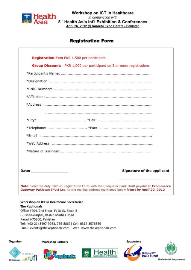 Workshop on ICT in Healthcare - Registration Form | PDF