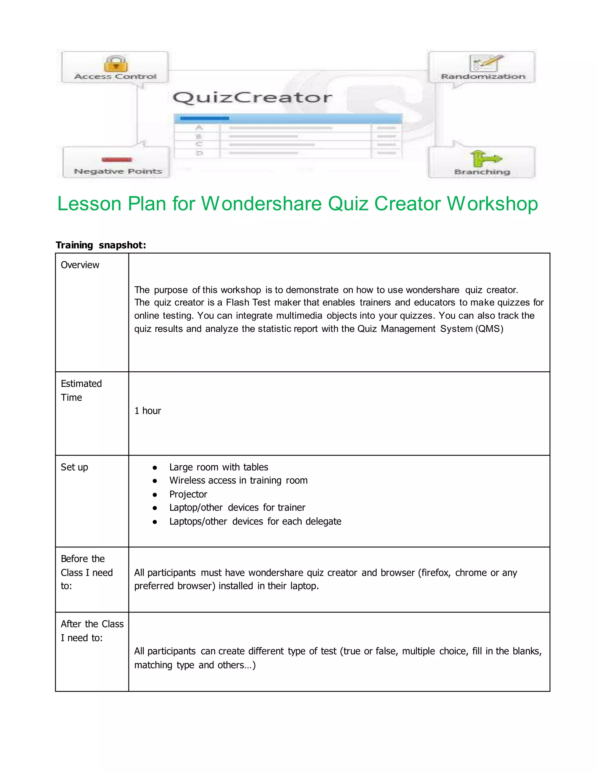 Workshop on quiz creator | DOC