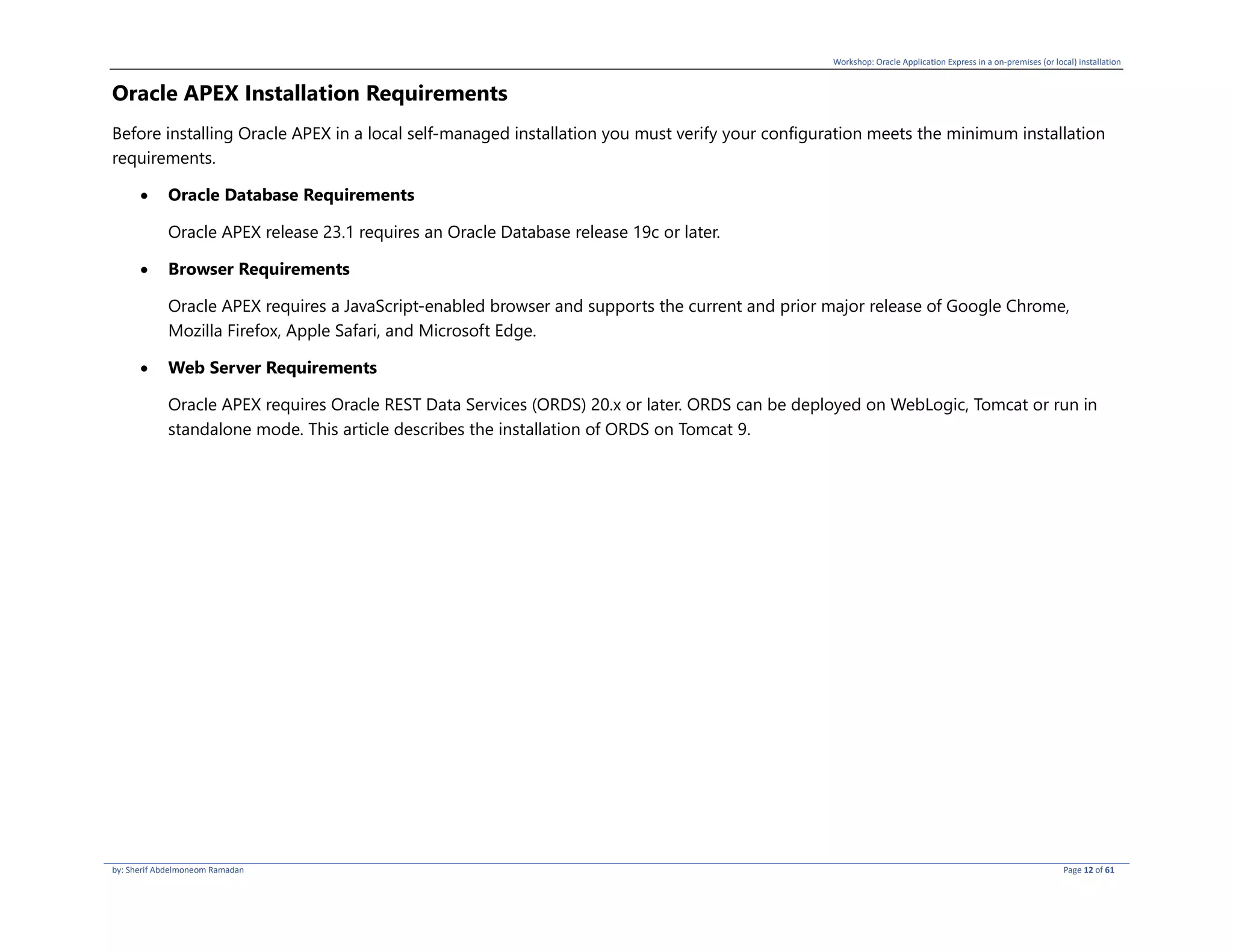 Step-by-Step: APEX Installation on Tomcat (Windows Server 2016) | PDF