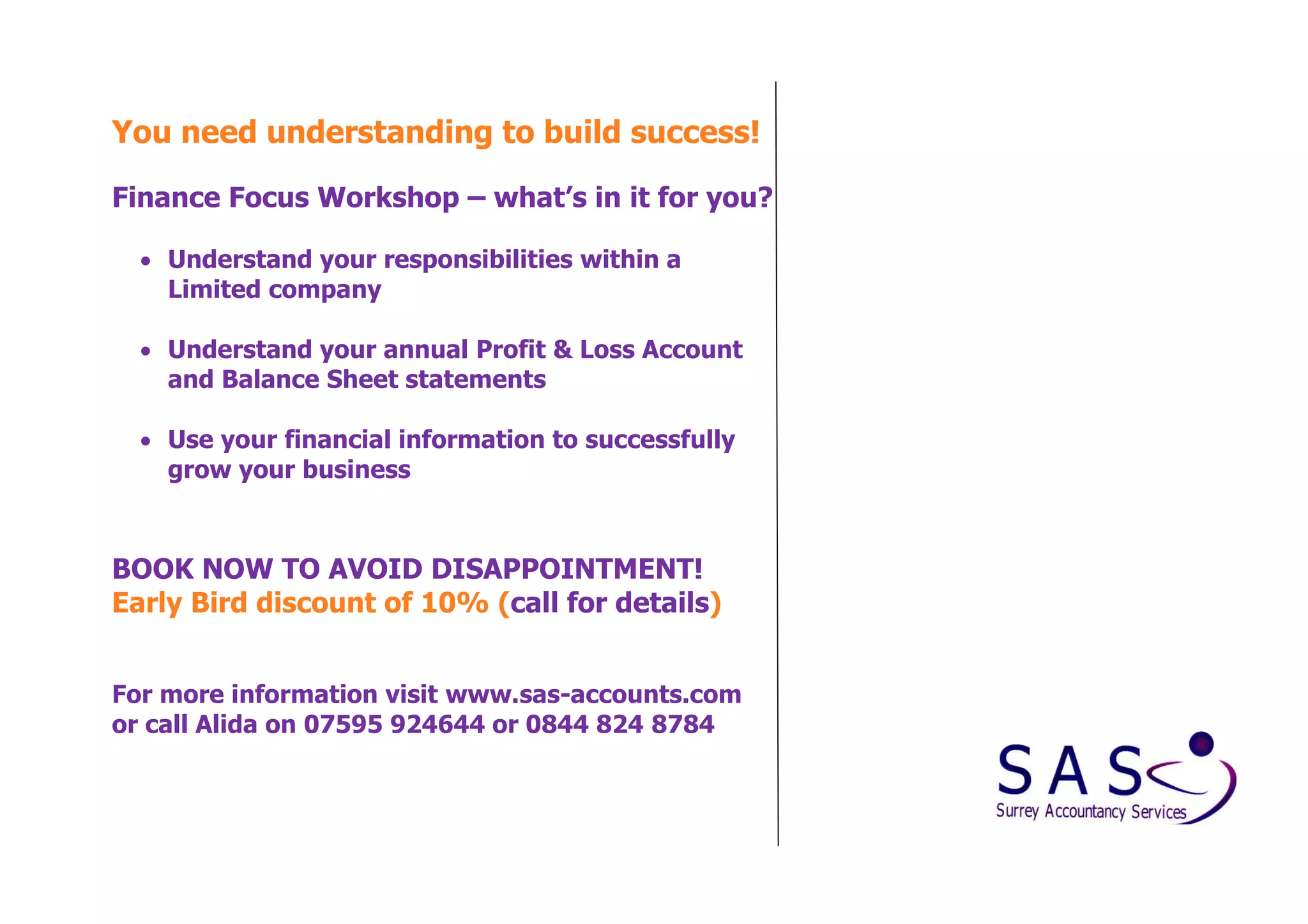 Finance Focus Workshop | PPT