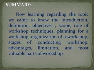 presentation on workshop | PPTX