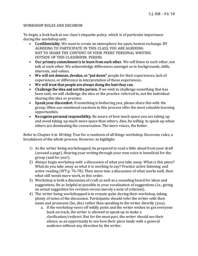 Workshop rules and decorum | DOCX | Workshops and Classes | Hobbies ...