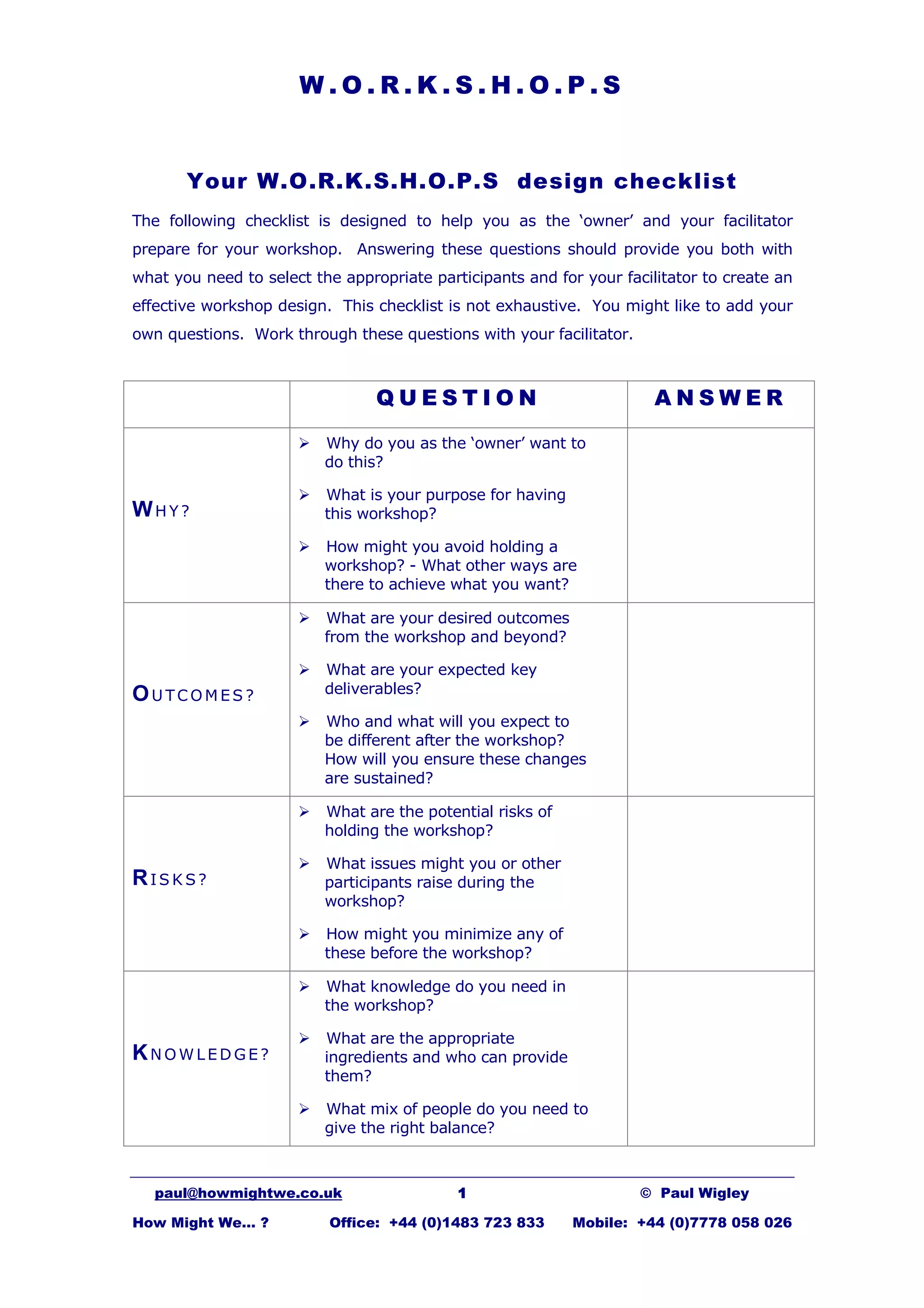 Designing a Workshop - here is a checklist | PDF