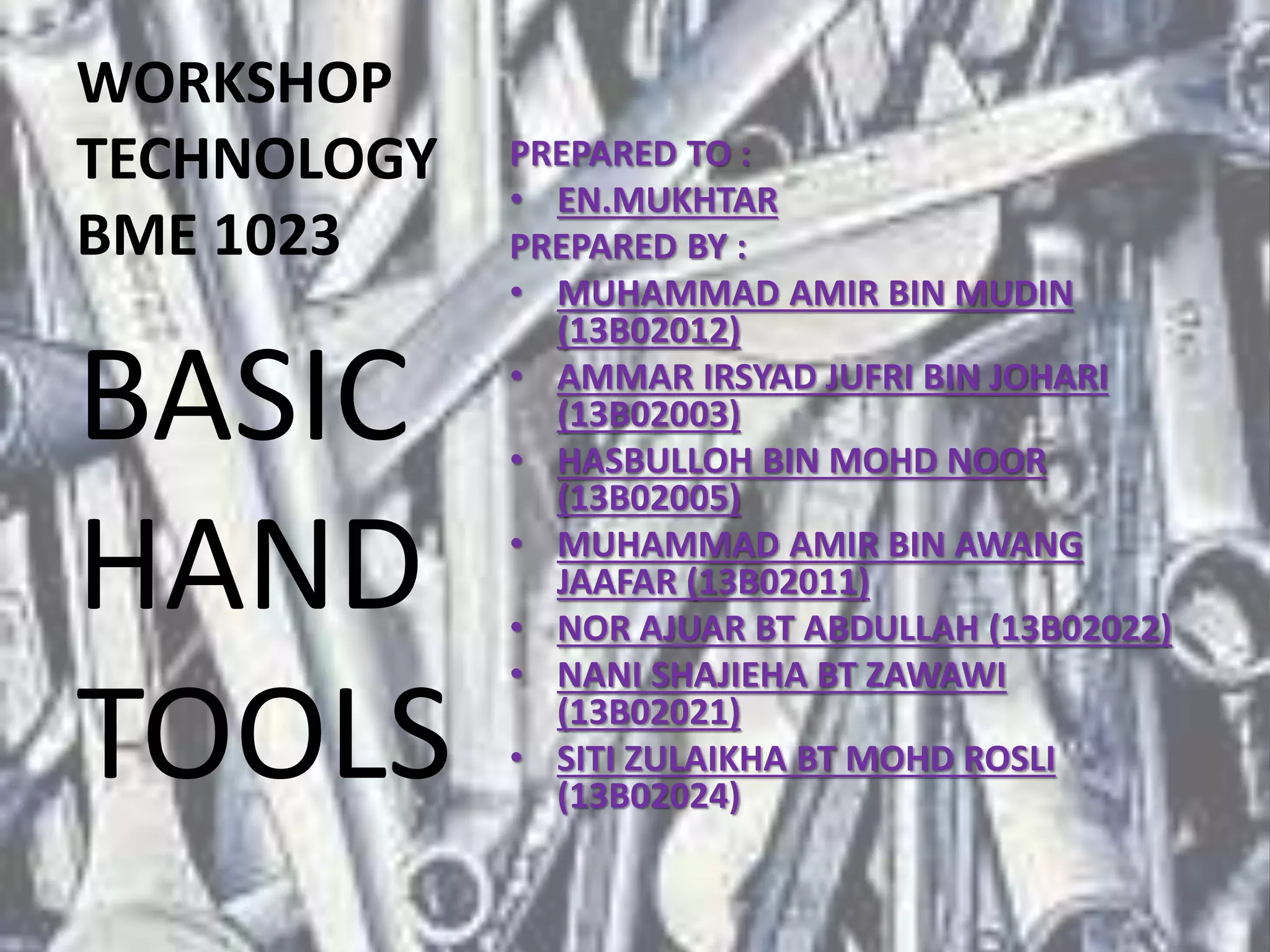 Workshop technology hand basic tools | PPTX