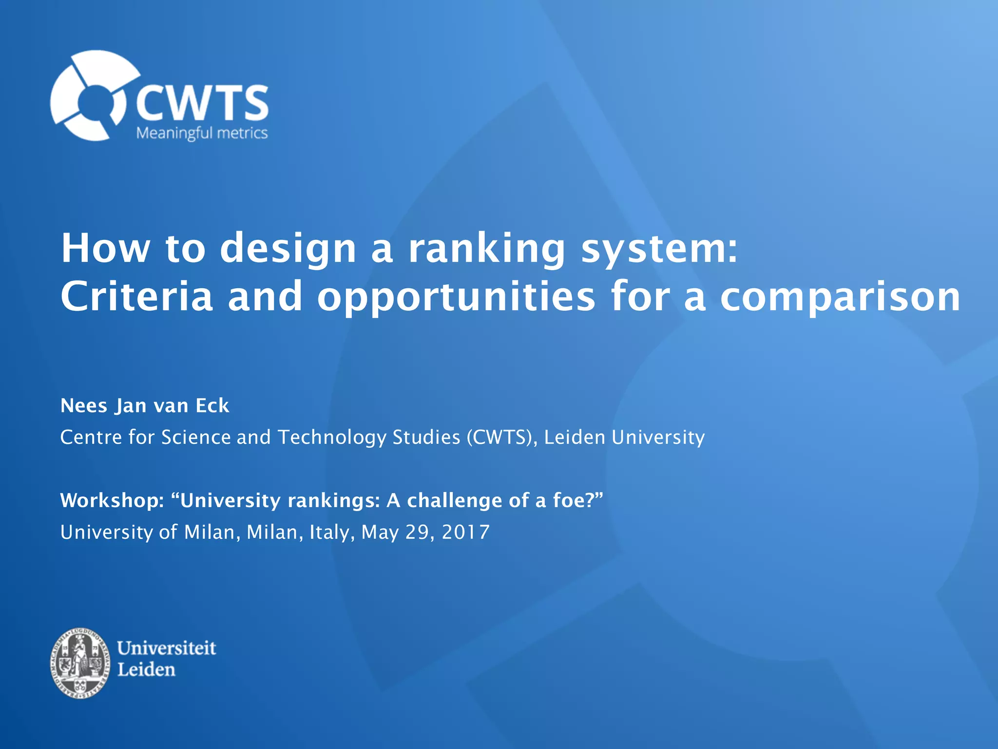 How to design a ranking system: Criteria and opportunities for a ...