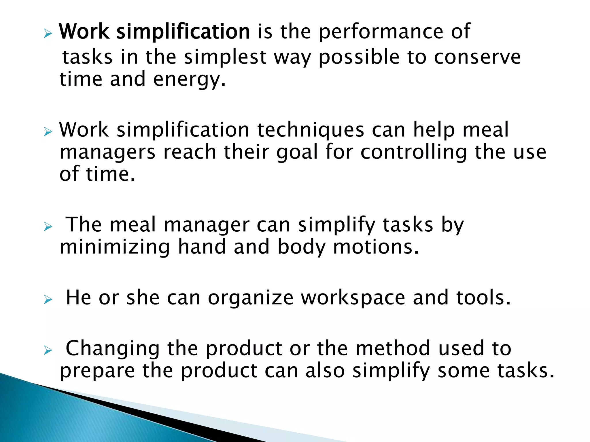 Work simplification in meal preparation | PPTX