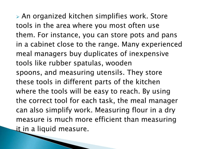 Work simplification in meal preparation | PPTX | Cooking | Food & Drink