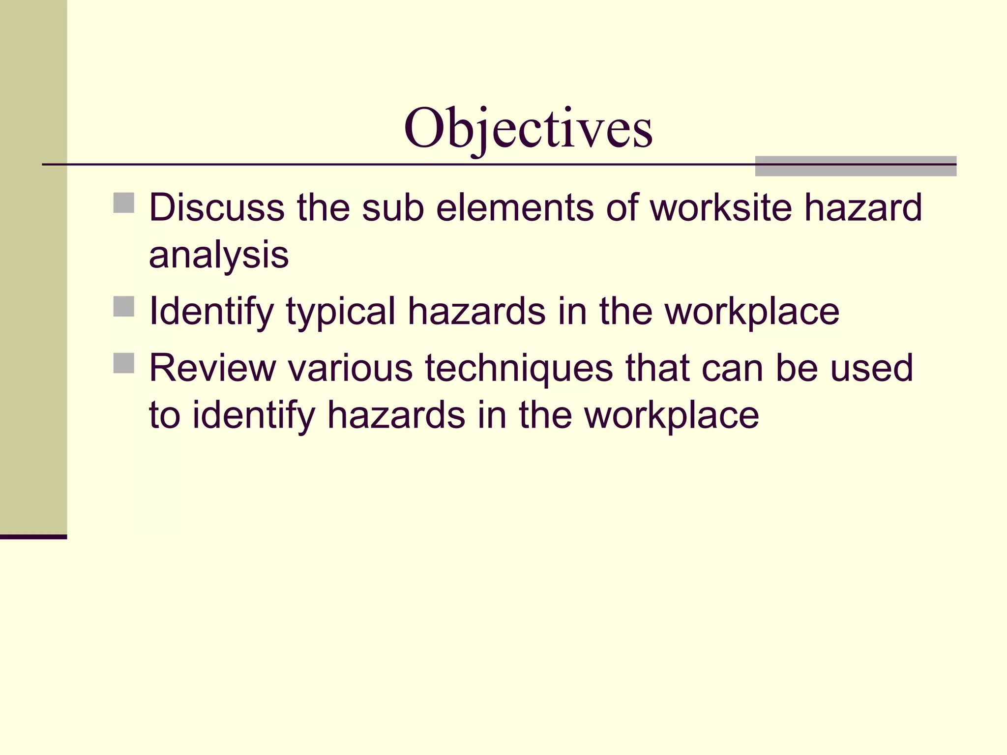 Worksitehazanalysis2 | PPT | Business | Business and Finance