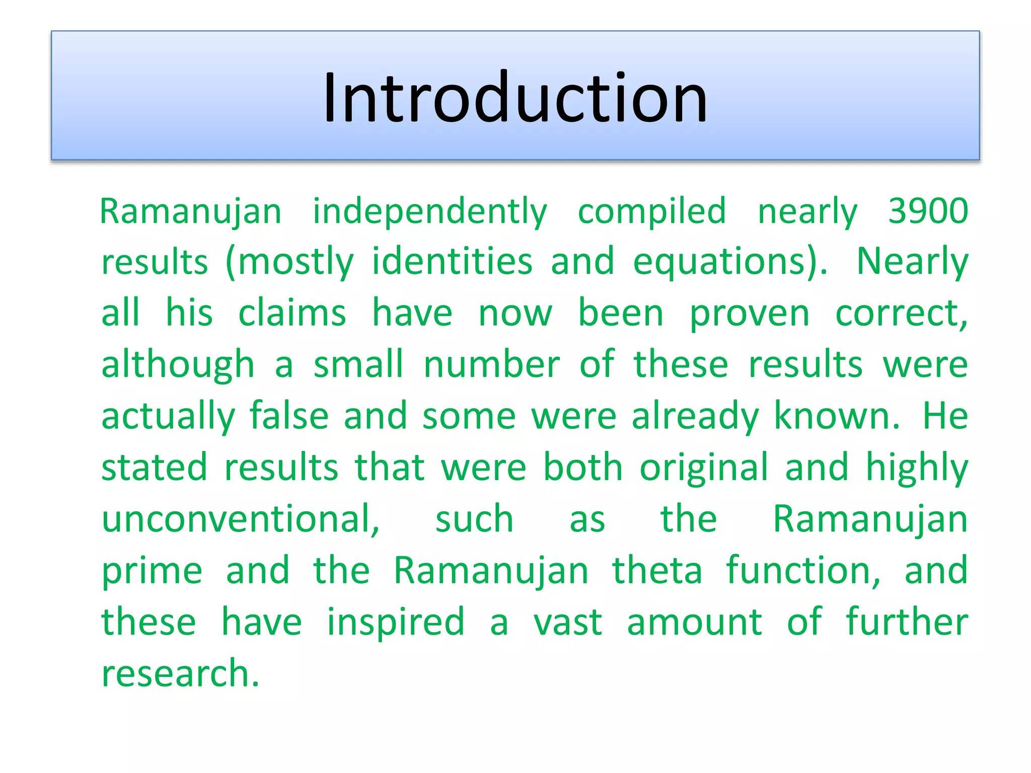 Works of ramanujan | PPTX