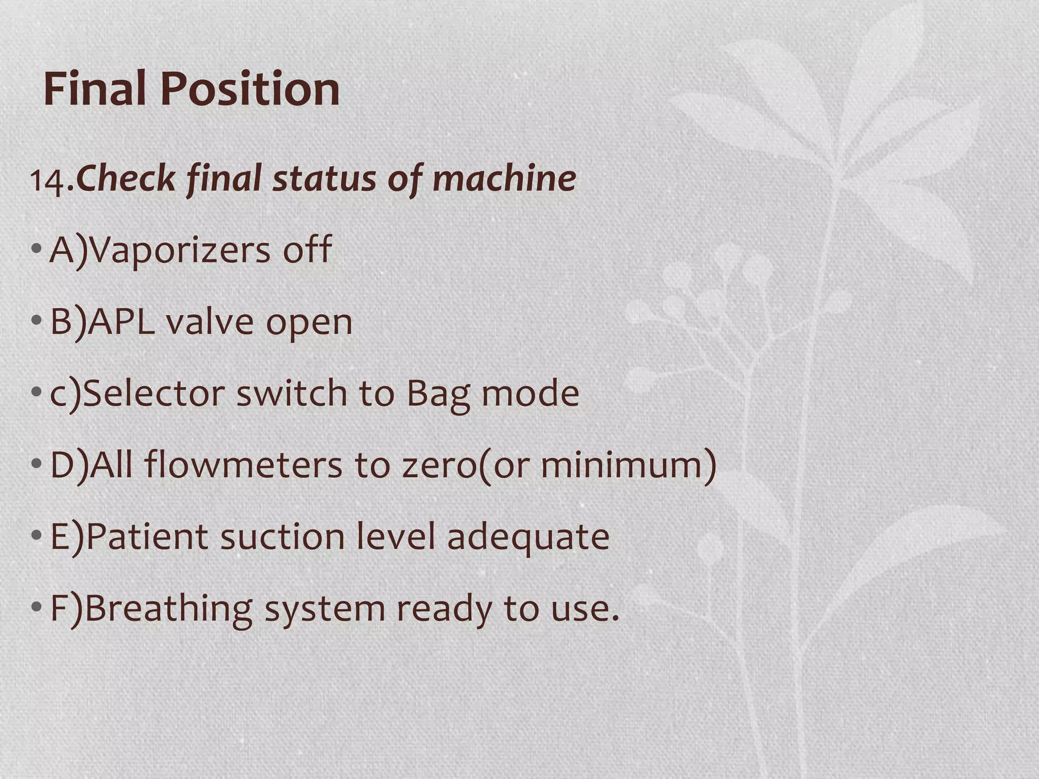 Anaesthesia Workstation checklist and safety features | PPTX