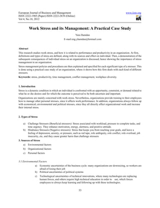 Work stress and its management a practical case study | PDF