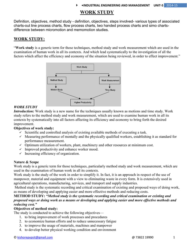 Work study IEM unit v for MEs2 | PDF