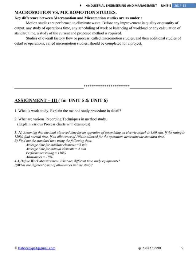 Work study IEM unit v for MEs2 | PDF