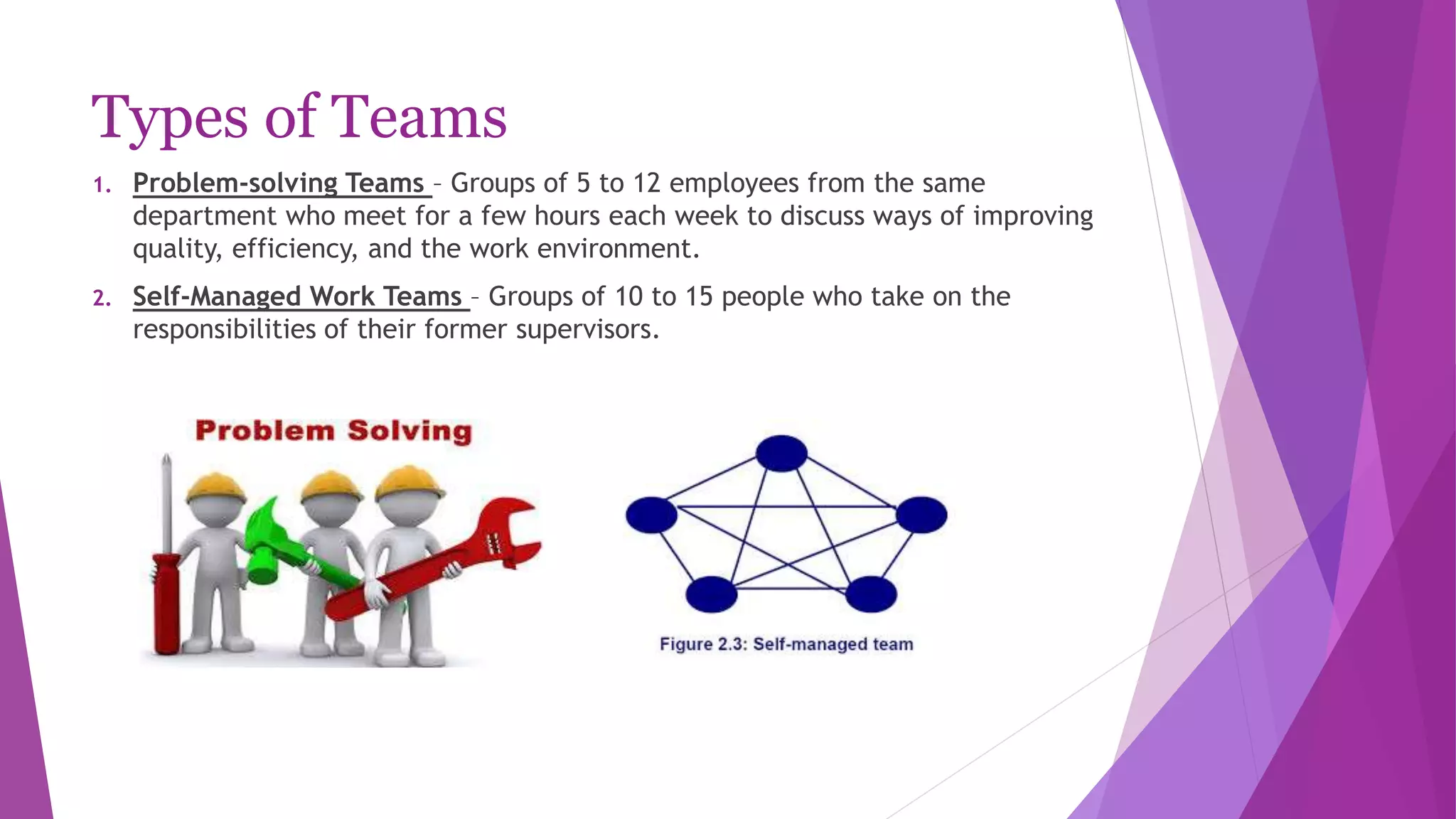 Work teams, types, benefits, team formation | PPTX