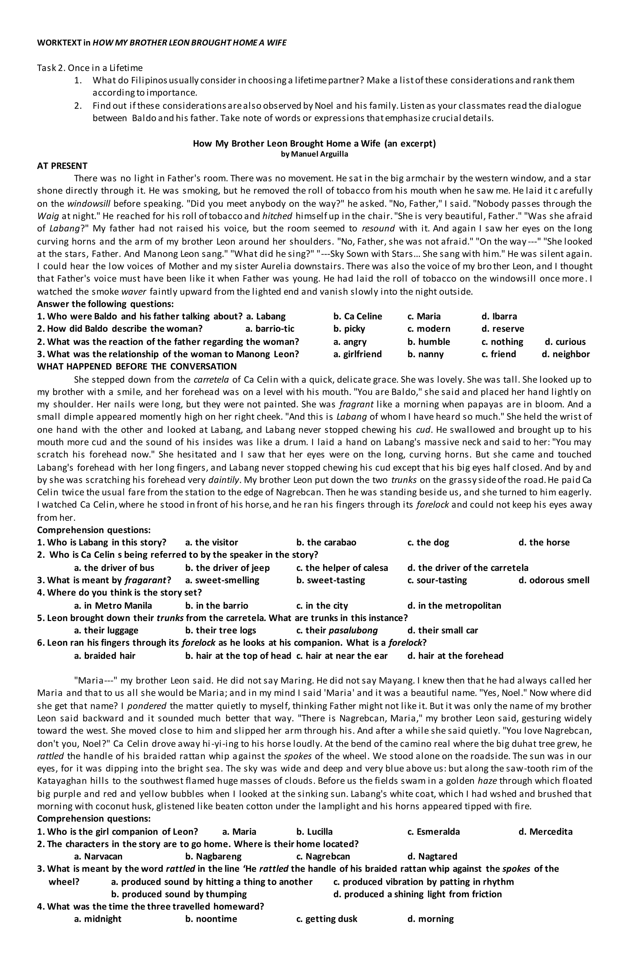 Worktext in how my brother leon brought home a wife | DOC