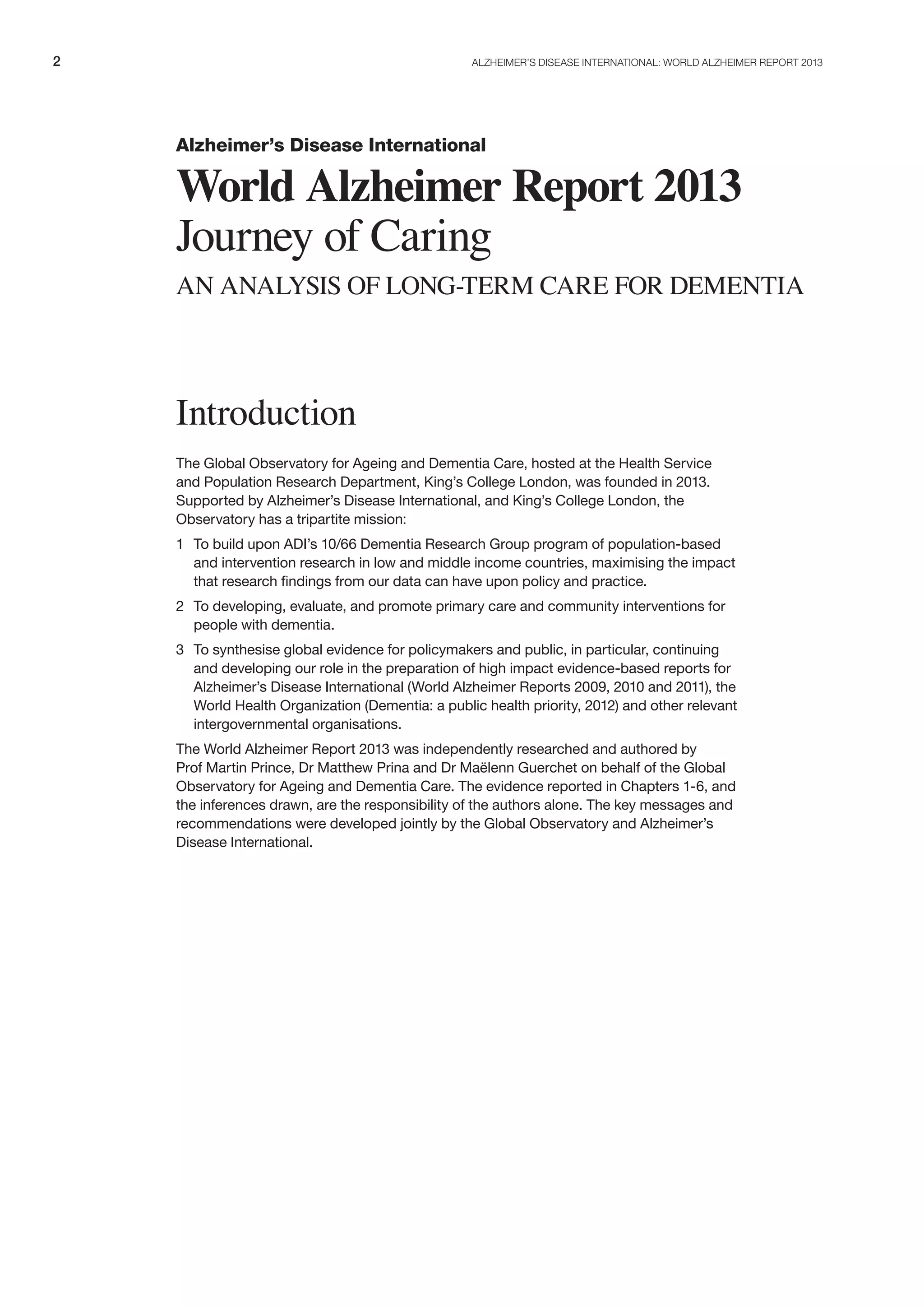 World Alzheimer Dementia Report 2013 | PDF