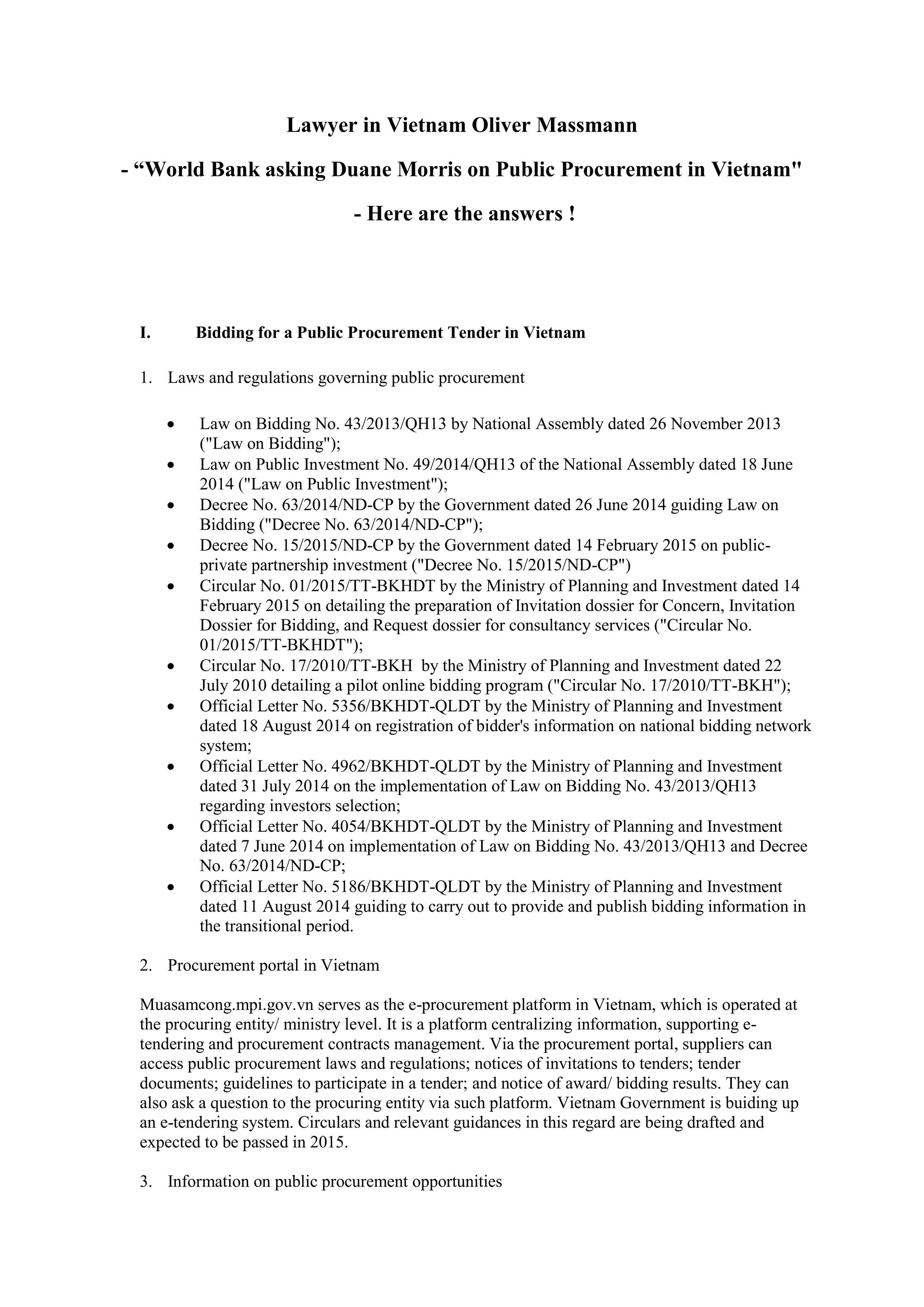 World bank - Public Procurement in Vietnam | PDF