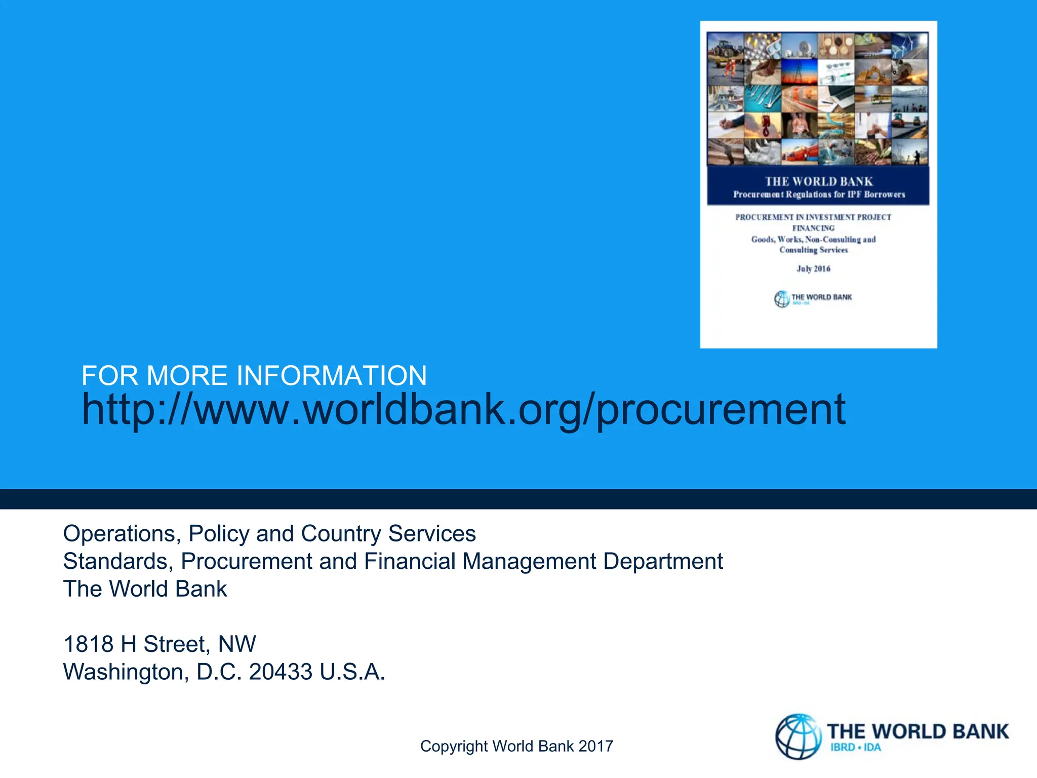 WORLD BANK POWERPOINT PRESENTATION ON 2016 PROCUREMENT FRAMEWORK --- PROJECT PROCUREMENT ...