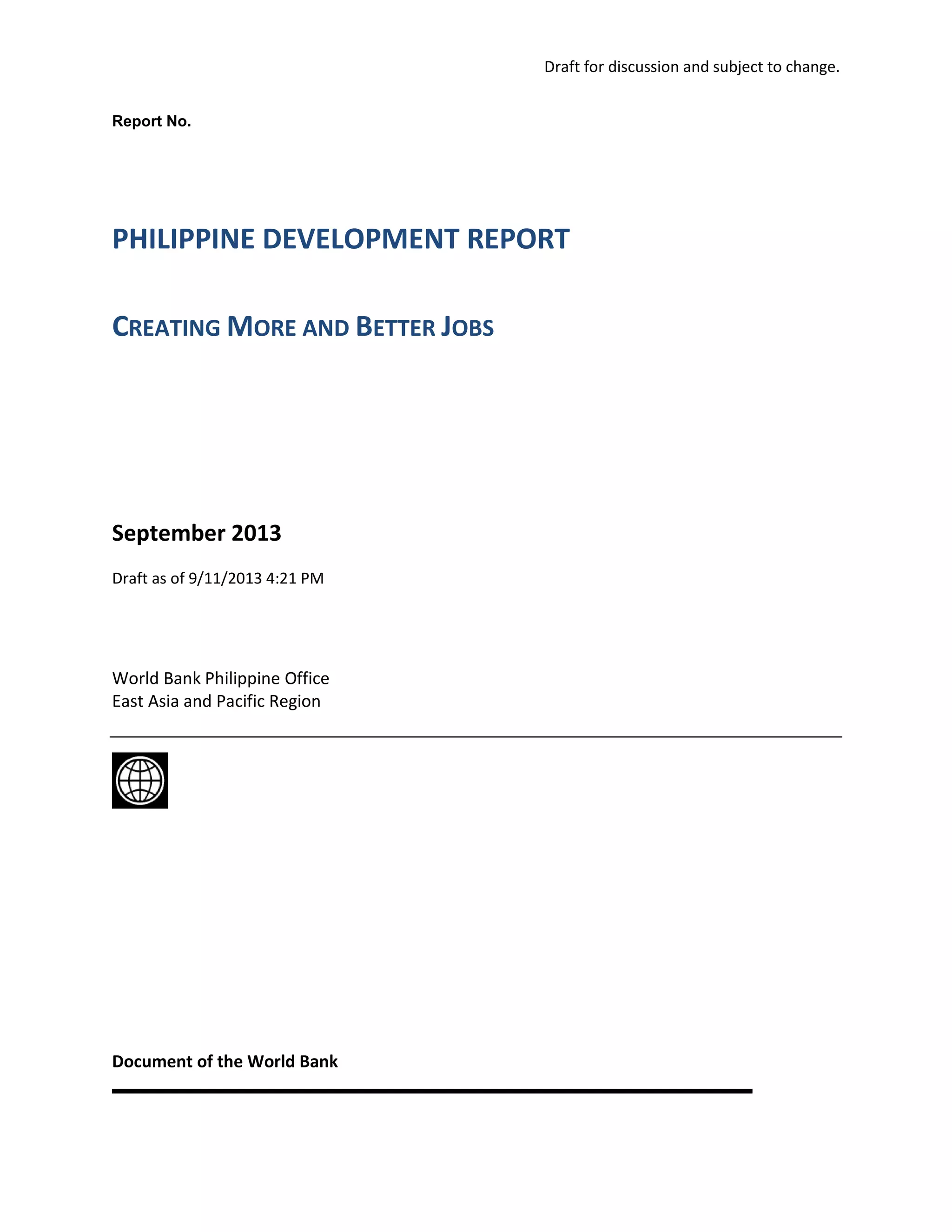 Philippines World Bank Report 2013 | PDF