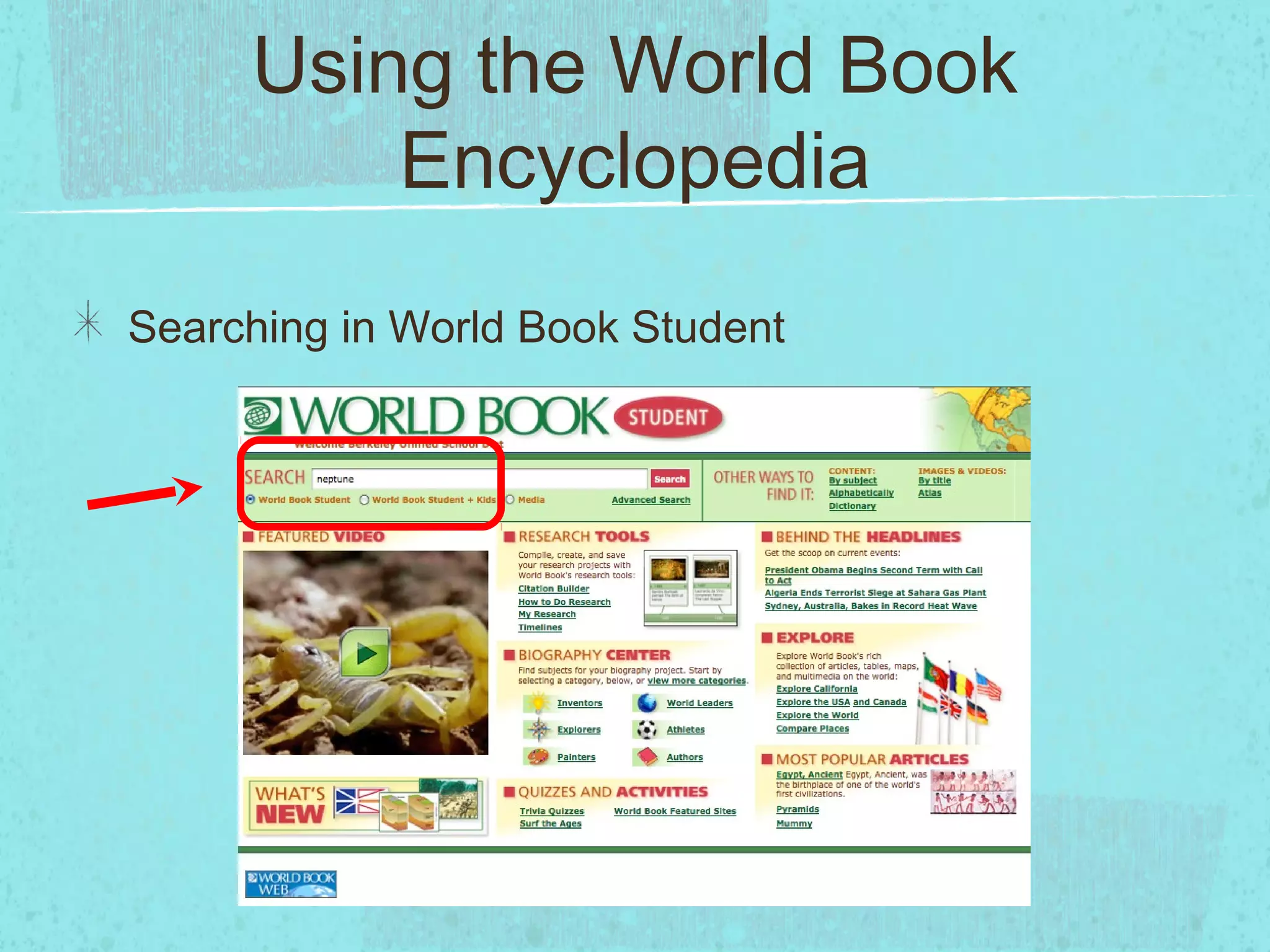 Using the World Book Encyclopedia with 4th graderes | PPT