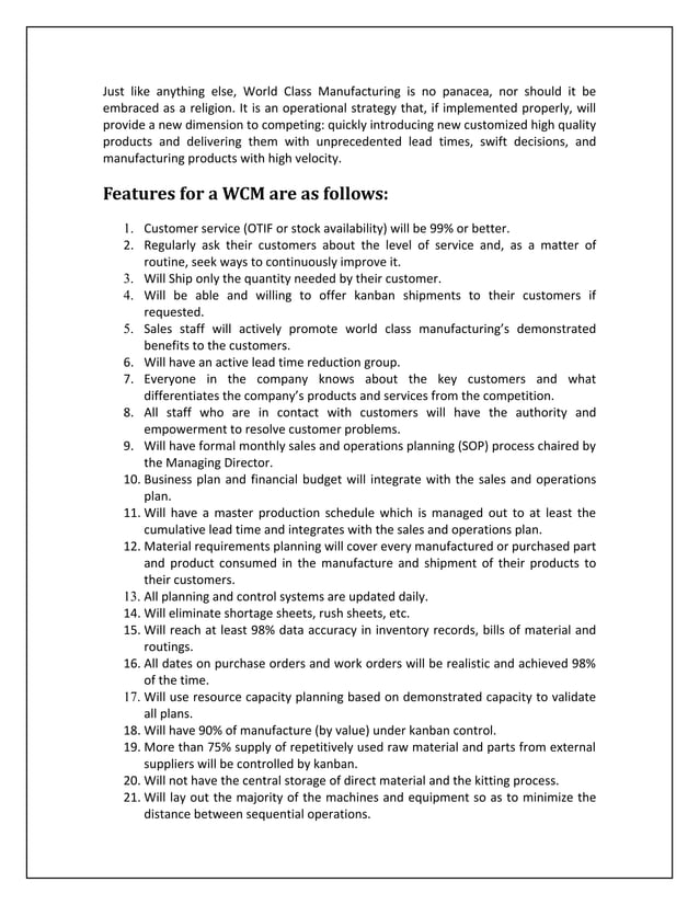 World Class Manufacturing | PDF