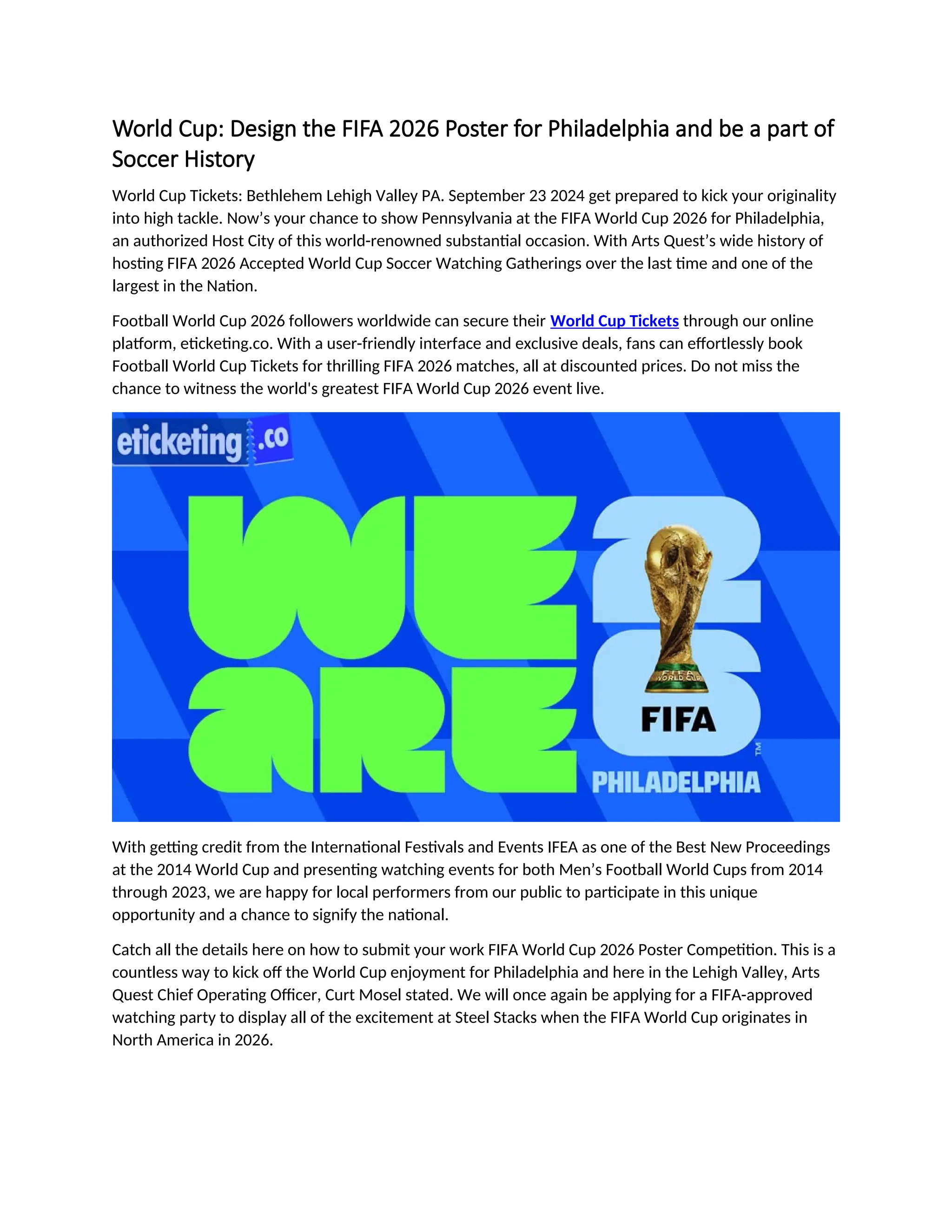 World Cup Design the FIFA 2026 Poster for Philadelphia and be a part of ...