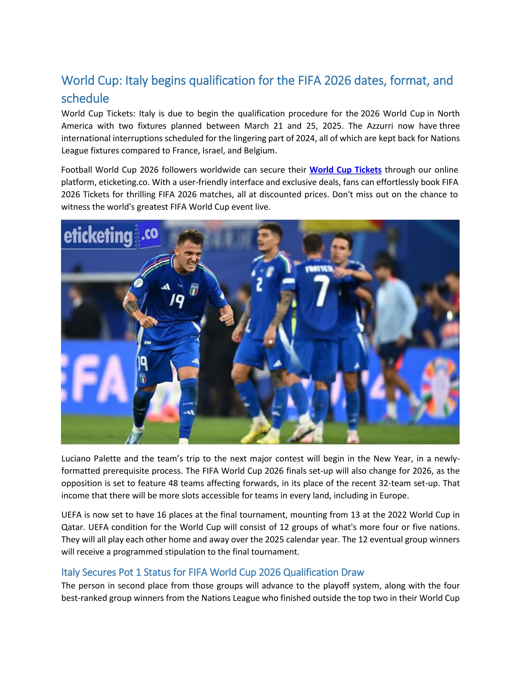 World Cup Italy begins qualification for the FIFA 2026 dates, format ...