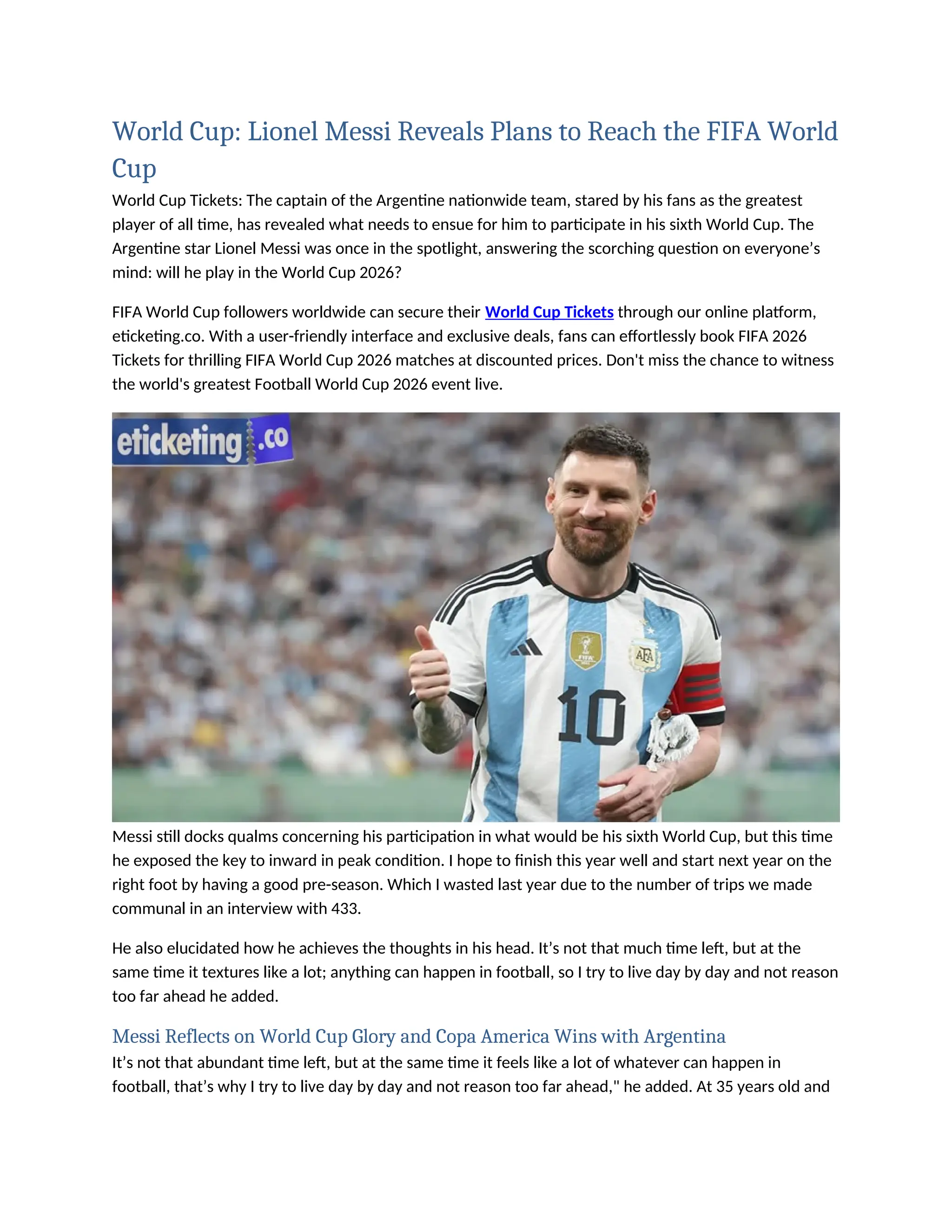 World Cup Lionel Messi Reveals Plans to Reach the FIFA World Cup.docx