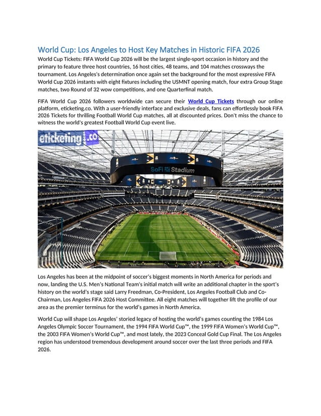 World Cup Los Angeles to Host Key Matches in Historic FIFA 2026.docx ...