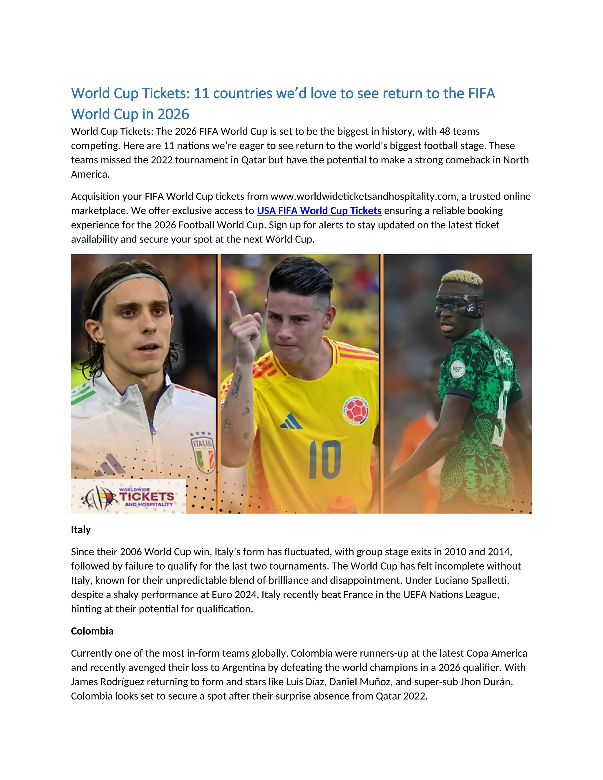 World Cup Tickets 11 countries we’d love to see return to the FIFA World Cup in 2026.docx