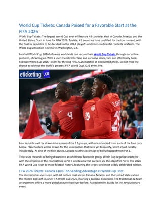 World Cup Tickets Canada Poised for a Favorable Start at the FIFA 2026.docx