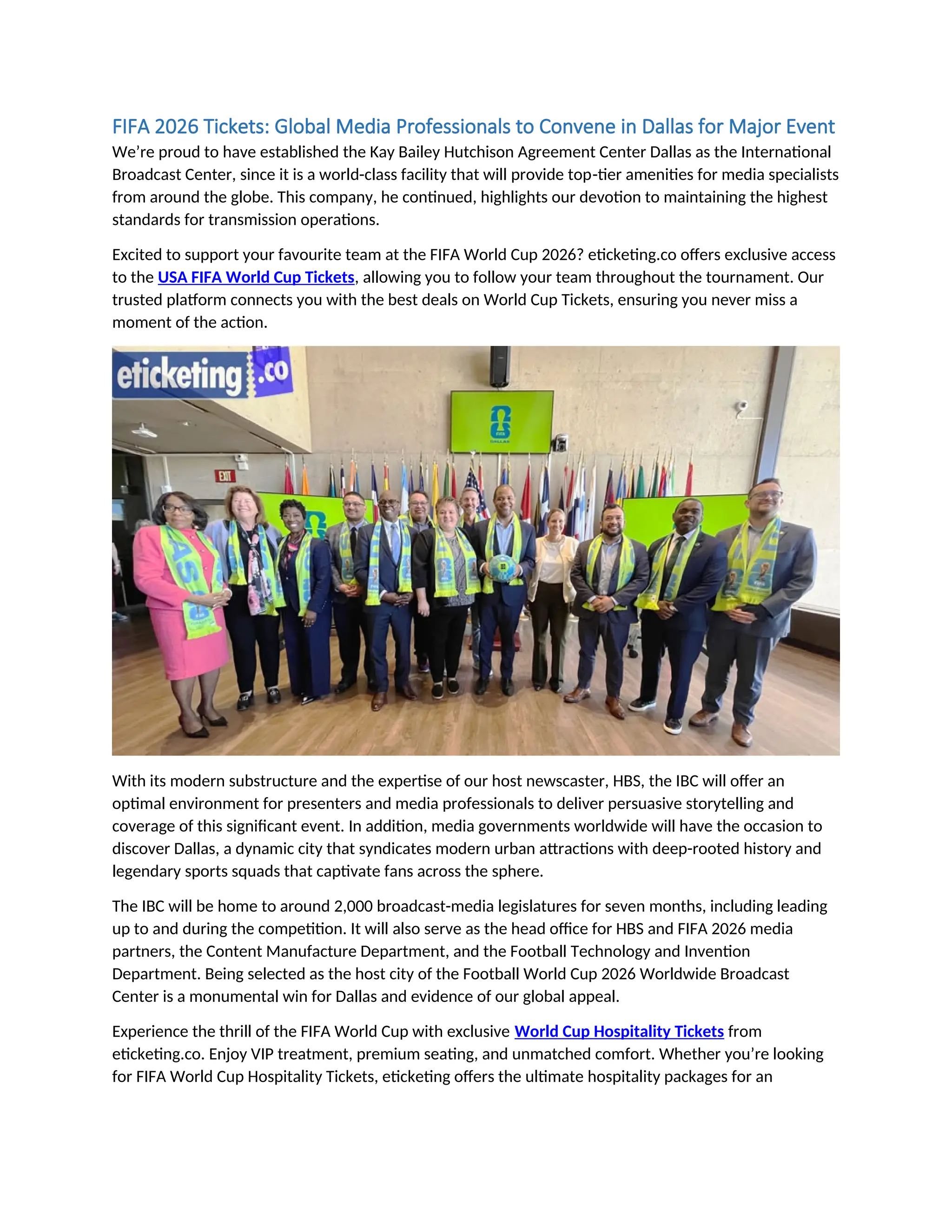 World Cup Tickets FIFA 2026 IBC Will Be in Downtown Dallas.docx