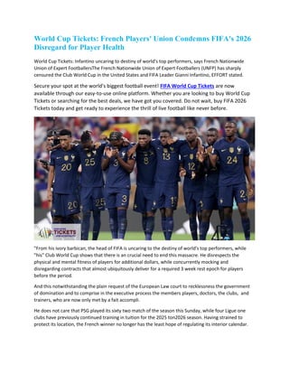 World Cup Tickets: French Players Criticize FIFA’s 2026 Schedule Over ...