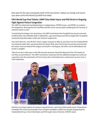 World Cup Tickets: French Players Criticize FIFA’s 2026 Schedule Over ...