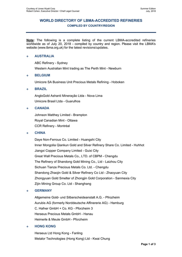 World directory of lbma accredited refineries (summer edition, 2018) (1) | PDF | Currencies ...