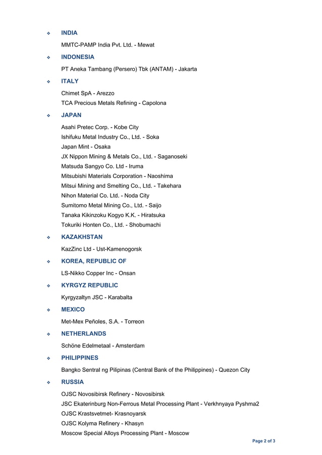 World directory of lbma accredited refineries (summer edition, 2018) (1 ...