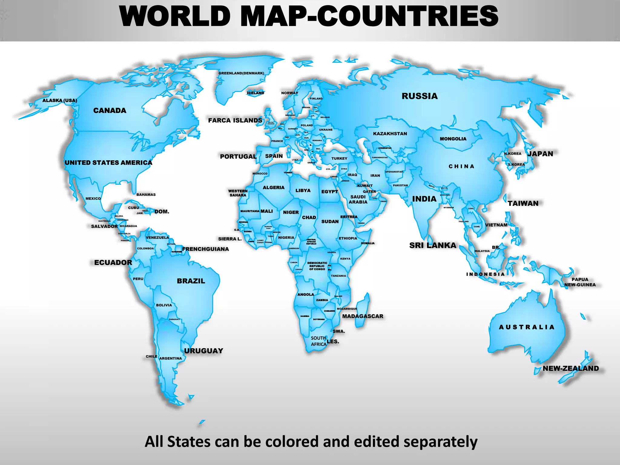 World Editable Continent Map With Countries