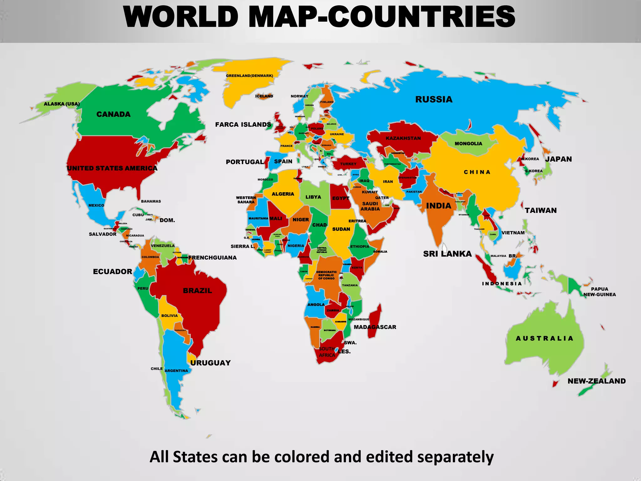 World editable continent map with countries | PPTX