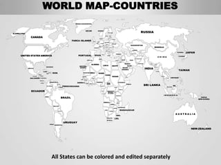 World editable continent map with countries | PPTX