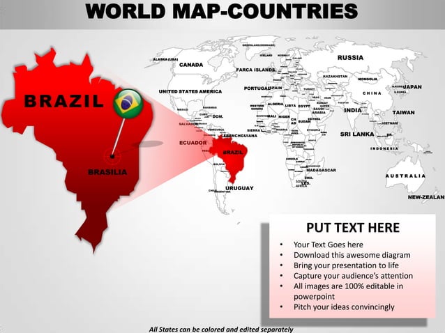 World editable continent map with countries