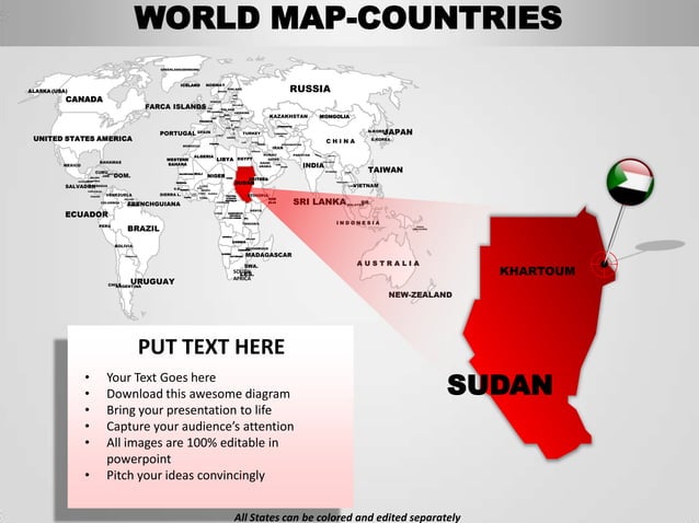 World editable continent map with countries