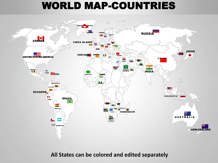 World editable continent map with countries