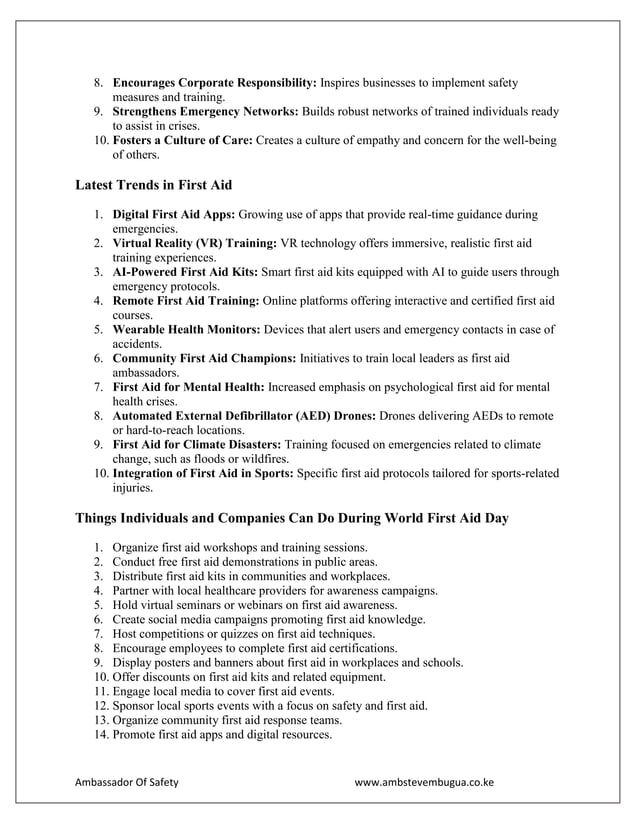 World First Aid Day 2024 By Amb Steve Mbugua | PDF